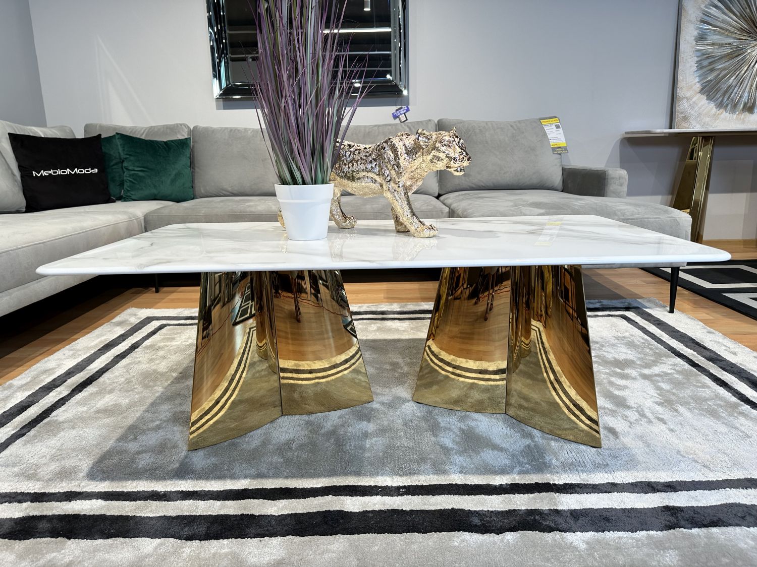 Stolik kawowy Glamour T1008 130x70, blat spiek kwarcowy, nogi GOLD -złote | Złote | SW10485.1